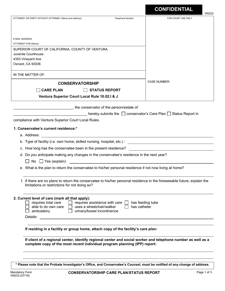 Form VN233 - Fill Out, Sign Online and Download Fillable PDF, County of ...
