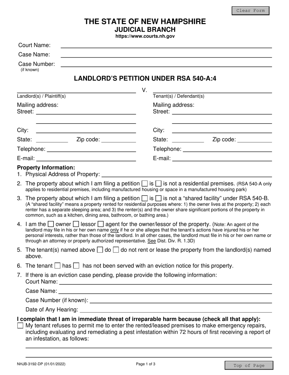 Form NHJB-3192-DP Download Fillable PDF or Fill Online Landlord's ...
