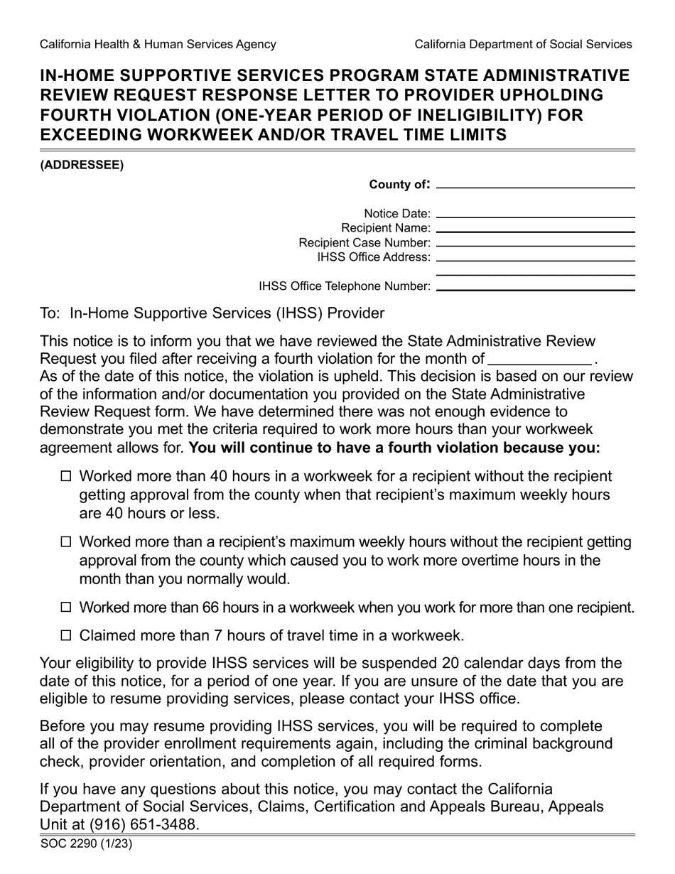 Form SOC2290 Download Fillable PDF or Fill Online In-home Supportive Services Program State ...
