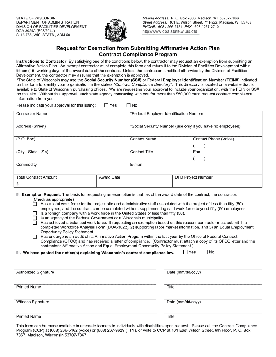 Form DOA-3024A - Fill Out, Sign Online and Download Printable PDF ...