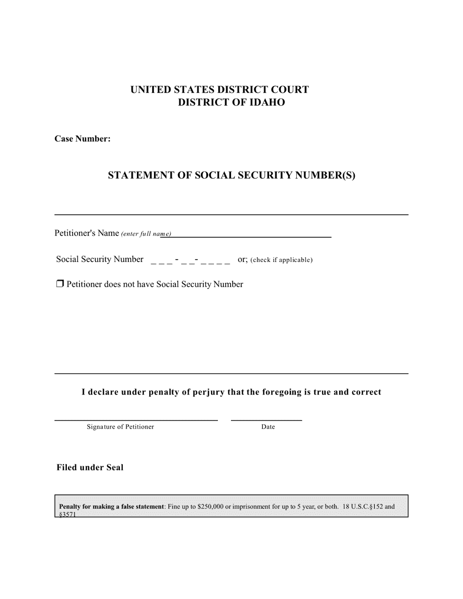 Idaho Statement of Social Security Number(S) - Fill Out, Sign Online ...