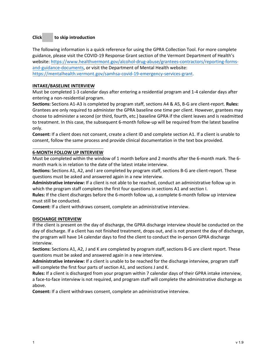 Vermont Gpra Tool - Fill Out, Sign Online and Download PDF | Templateroller