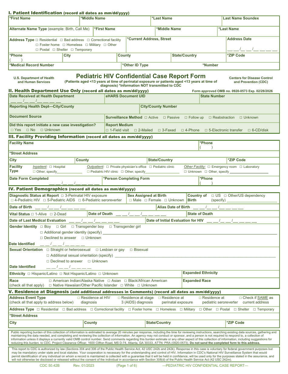 Form CDC50.42B Download Printable PDF or Fill Online Pediatric HIV ...