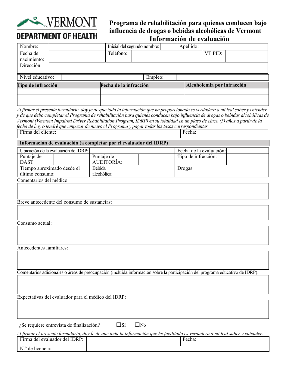 Vermont Evaluation Information - Vermont Impaired Driver Rehabilitation ...