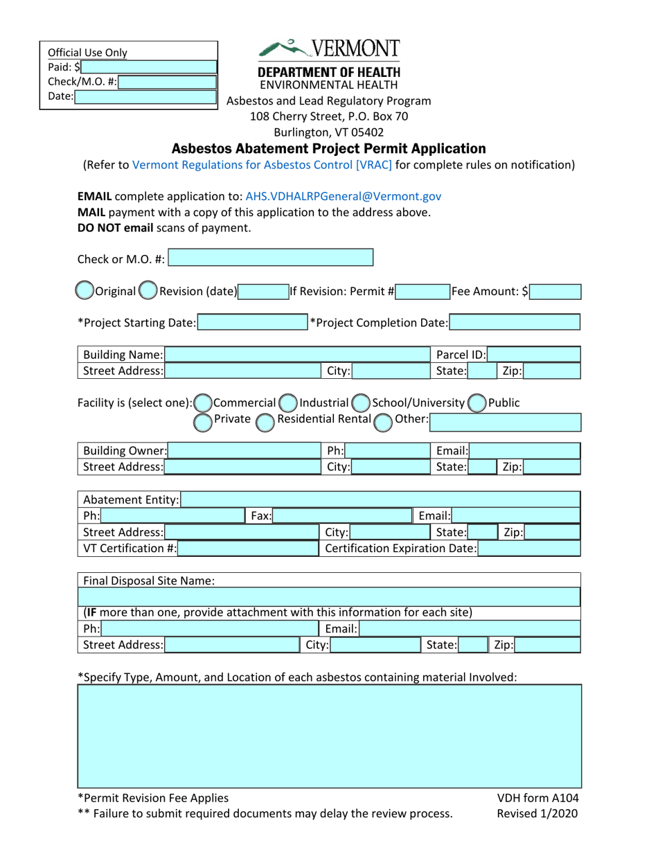 VDH Form A104 - Fill Out, Sign Online and Download Fillable PDF ...