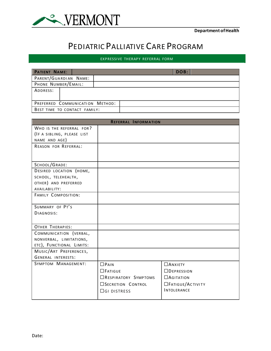 Vermont Expressive Therapy Referral Form - Pediatric Palliative Care ...