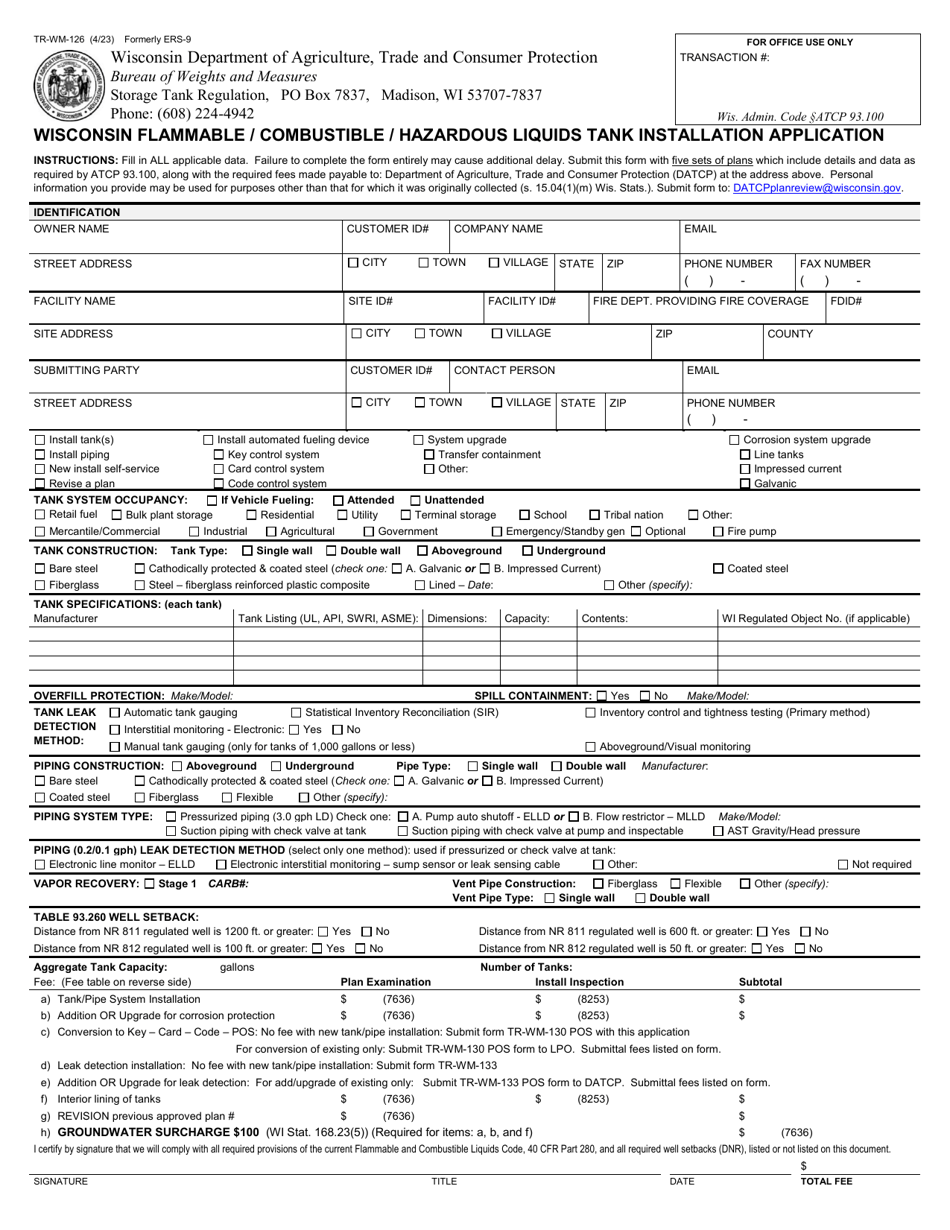 Form TR-WM-126 Download Printable PDF or Fill Online Wisconsin Flammable/Combustible/Hazardous ...