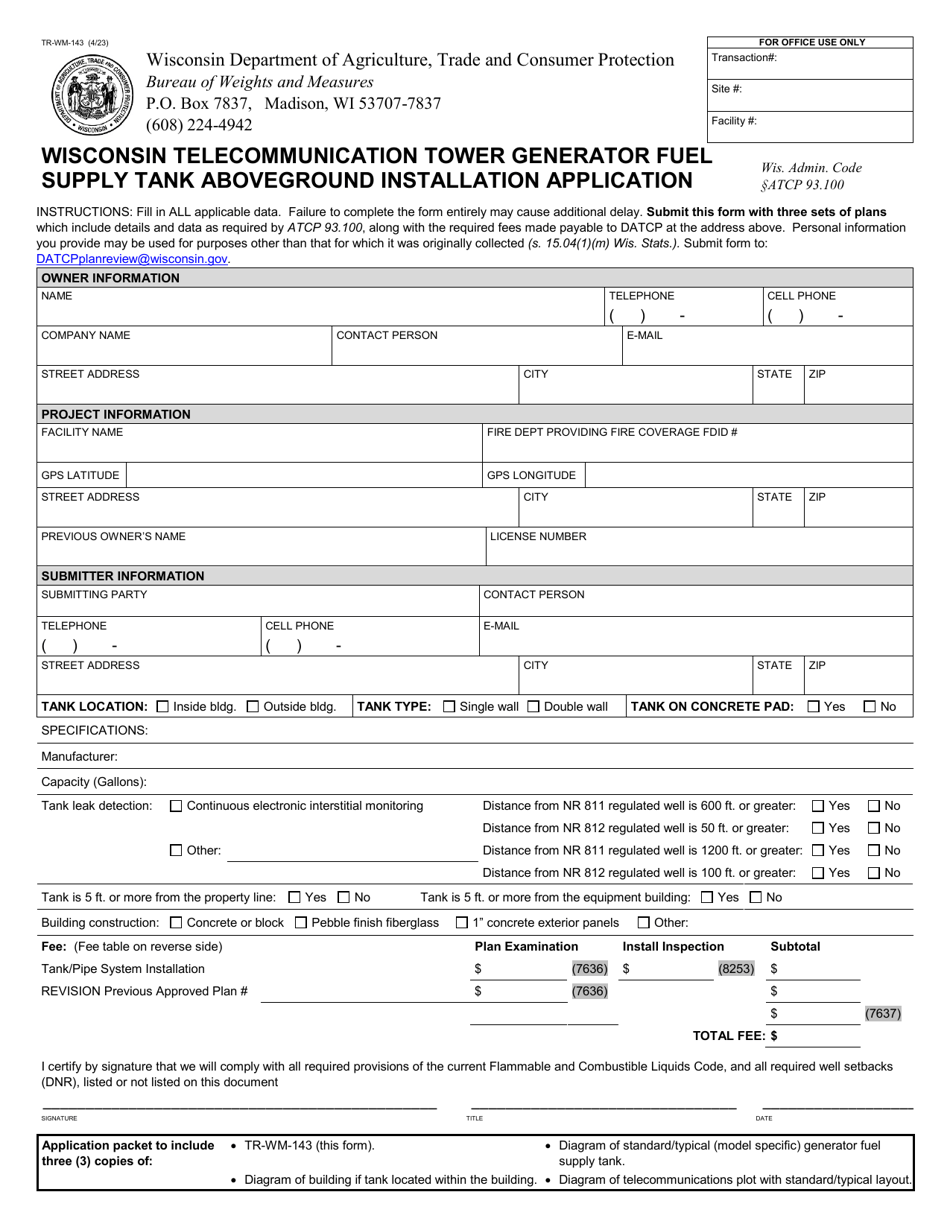 Form TR-WM-143 Download Printable PDF or Fill Online Wisconsin ...