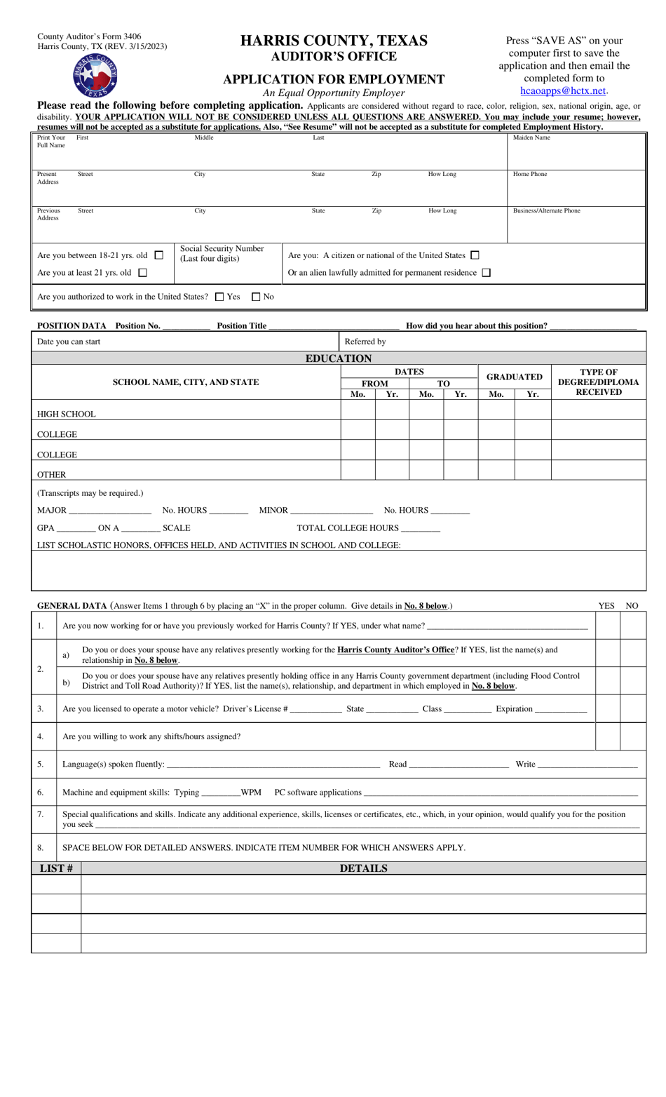 Form 3406 Download Fillable PDF or Fill Online Application for ...
