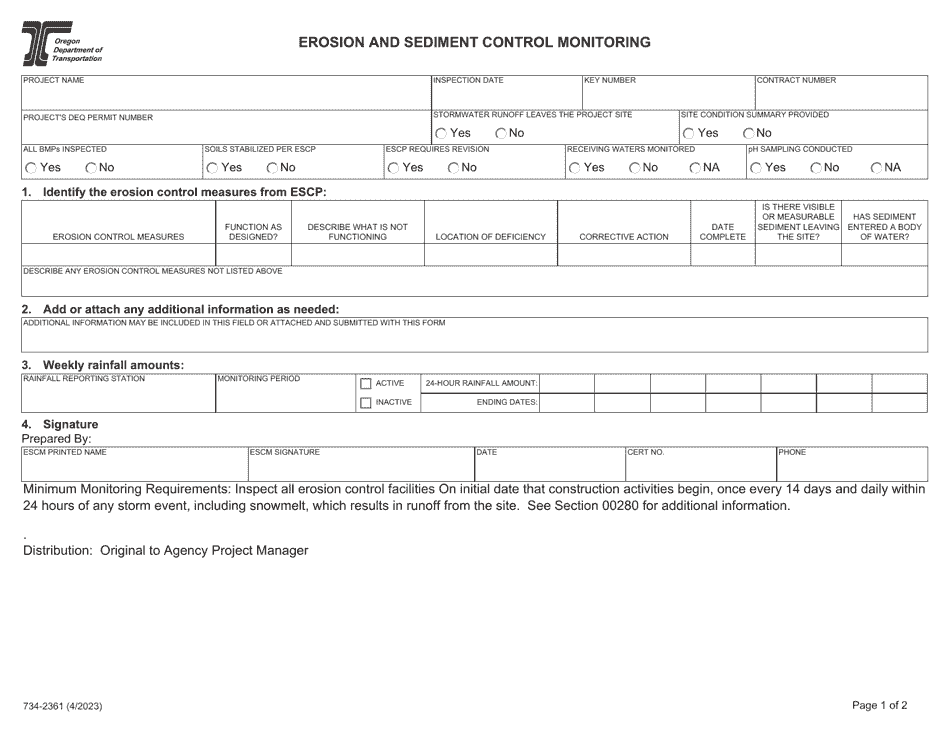 Form 734-2361 Download Fillable PDF or Fill Online Erosion and Sediment ...