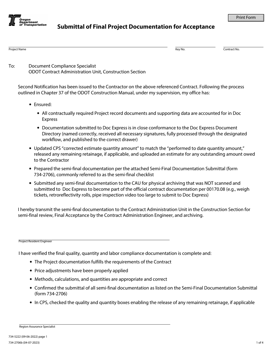 Form 734-2706B - Fill Out, Sign Online and Download Fillable PDF ...