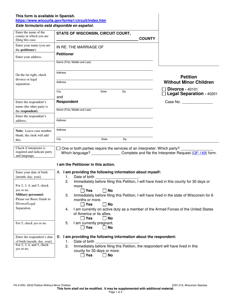 Form FA-4109V - Fill Out, Sign Online and Download Printable PDF ...