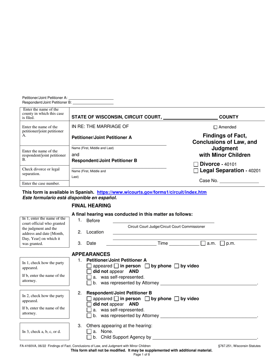 Form FA-4160VA - Fill Out, Sign Online and Download Printable PDF ...