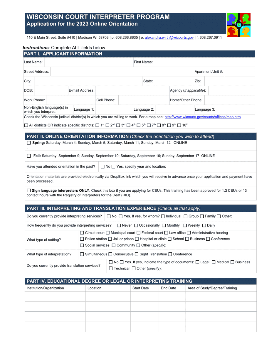 2023 Wisconsin Wisconsin Court Interpreter Program Application for Online Orientation - Fill Out ...