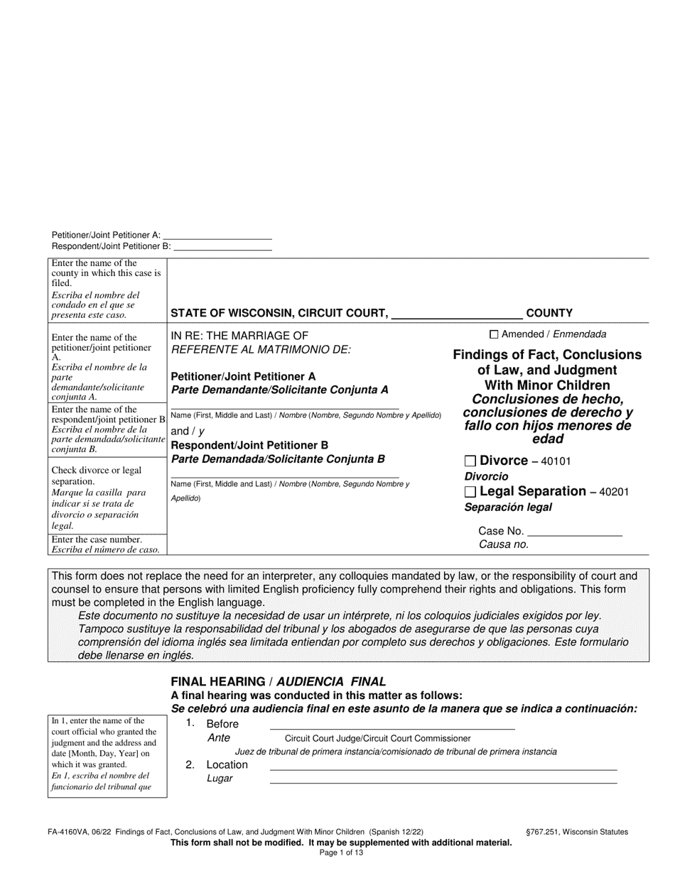 Form FA-4160VA - Fill Out, Sign Online and Download Printable PDF ...