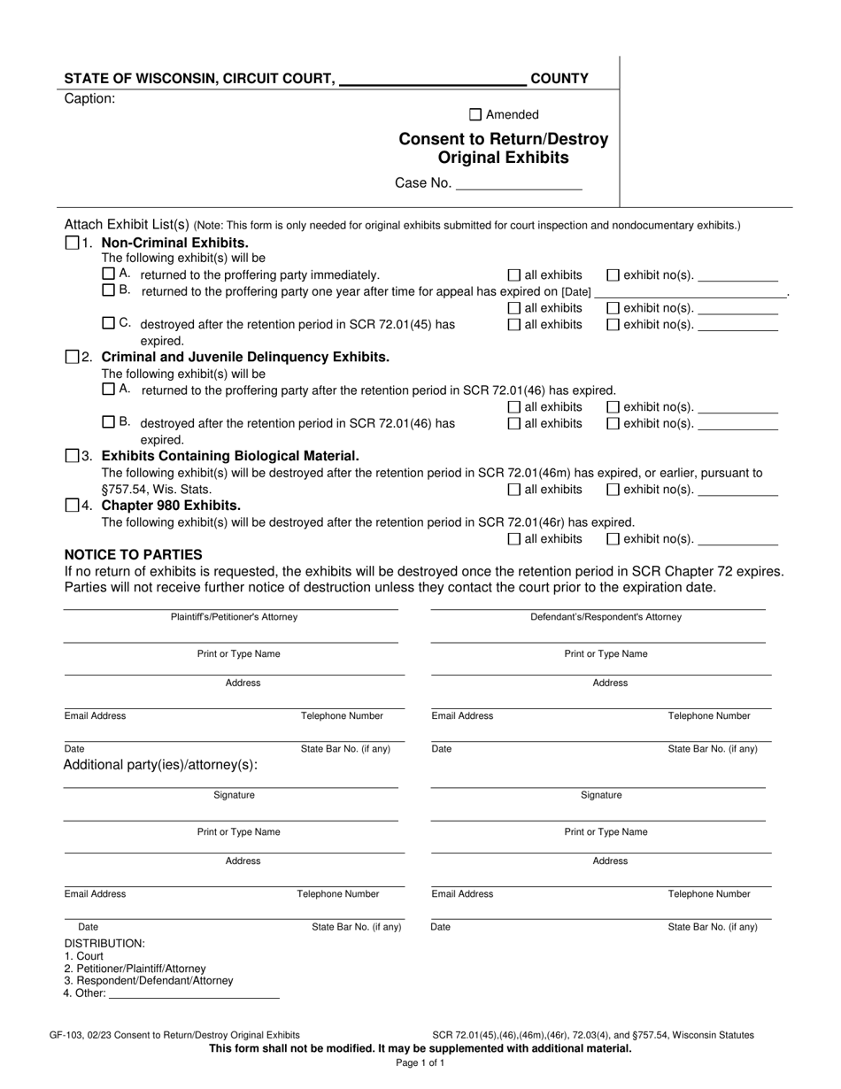 Form GF-103 - Fill Out, Sign Online and Download Printable PDF ...