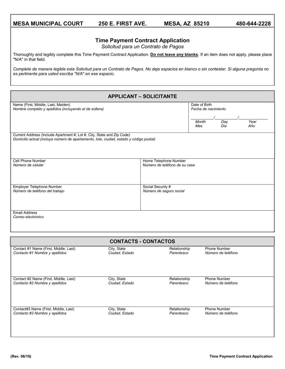 City of Mesa, Arizona Time Payment Contract Application - Fill Out, Sign Online and Download PDF ...