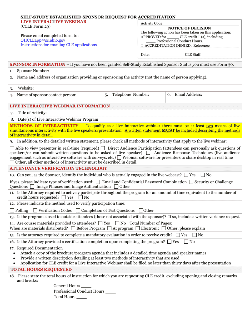 CCLE Form 29 - Fill Out, Sign Online and Download Fillable PDF, Ohio ...