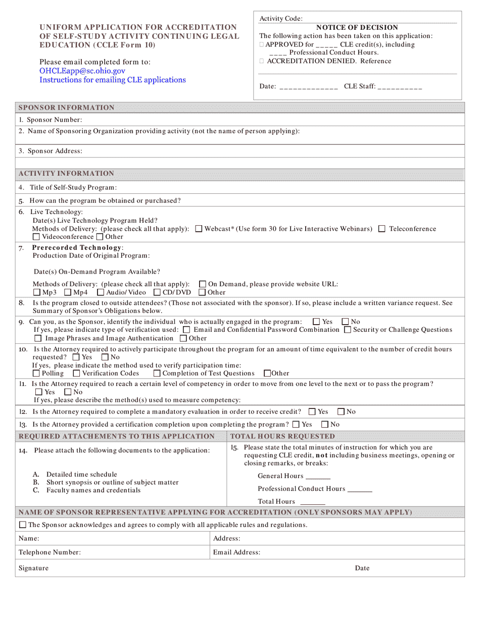 CCLE Form 10 - Fill Out, Sign Online and Download Fillable PDF, Ohio | Templateroller