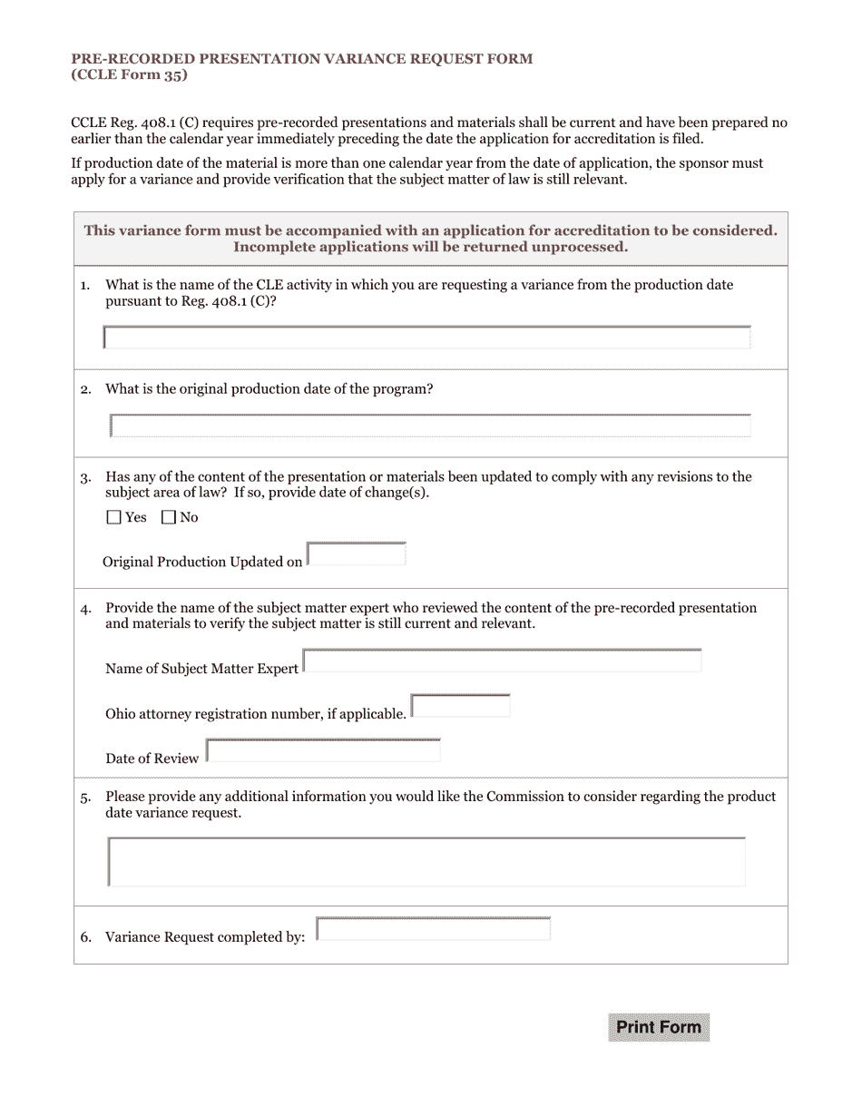 CCLE Form 35 - Fill Out, Sign Online and Download Fillable PDF, Ohio ...