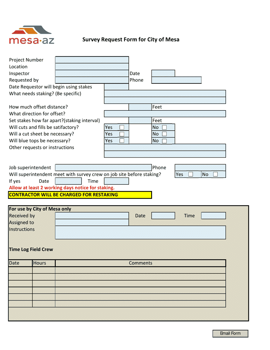 City of Mesa, Arizona Survey Request Form - Fill Out, Sign Online and ...