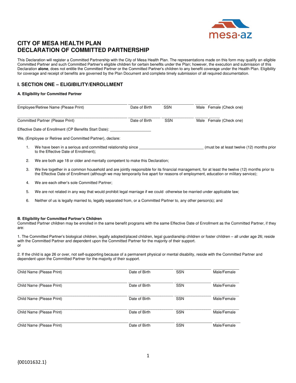 City of Mesa, Arizona Declaration of Committed Partnership - Fill Out ...