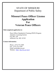 Missouri Missouri Peace Officer License Application for Law Enforcement ...