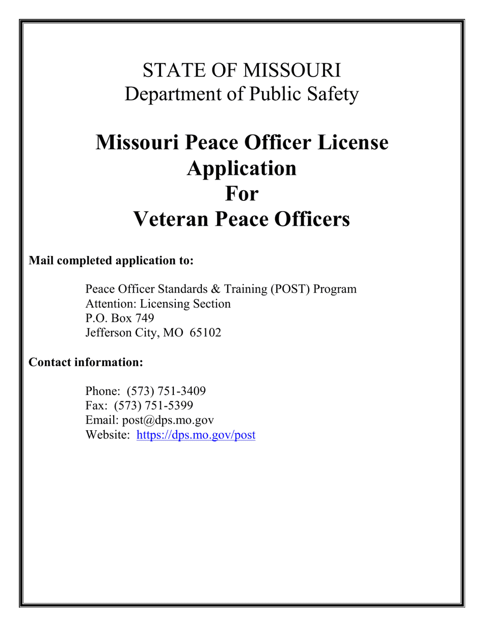 Missouri Missouri Peace Officer License Application for Veteran Peace ...