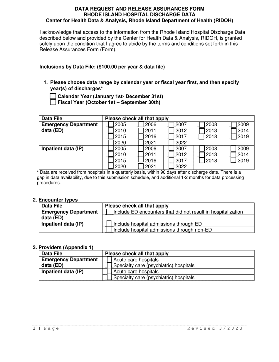 Rhode Island Data Request and Release Assurances Form - Fill Out, Sign ...