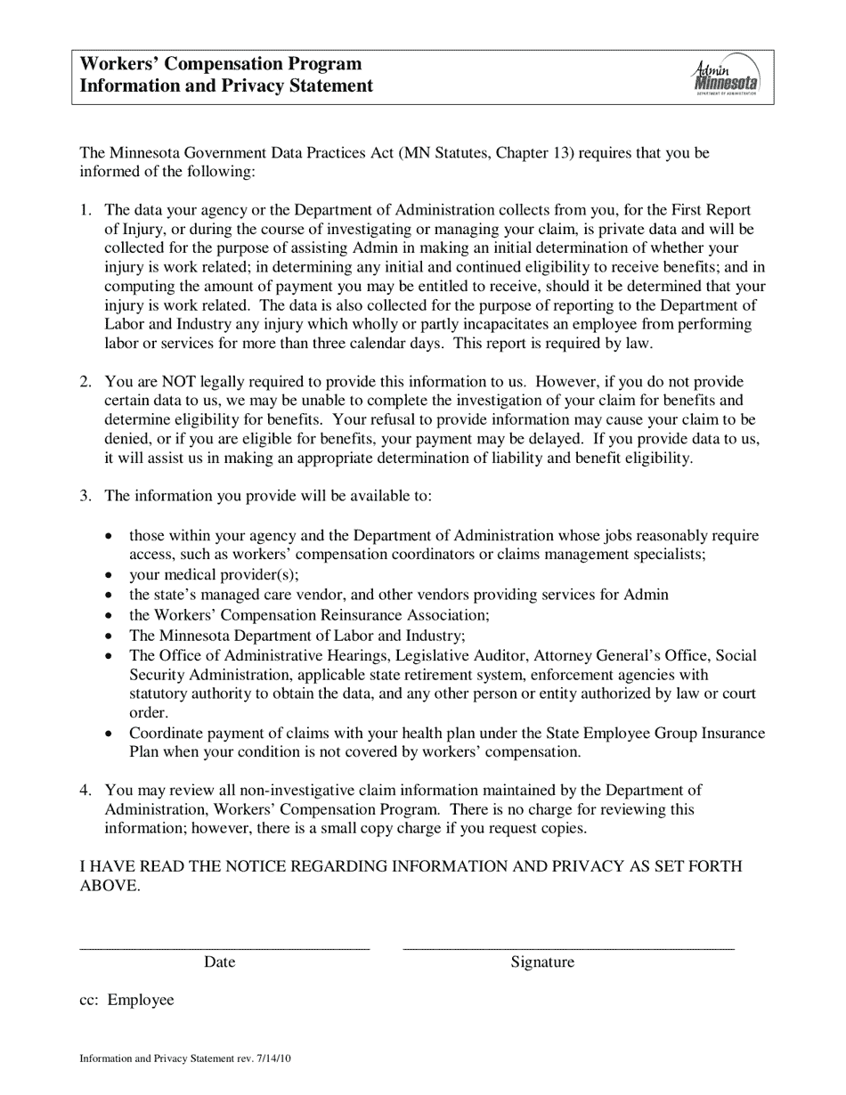Minnesota Information and Privacy Statement - Workers' Compensation ...