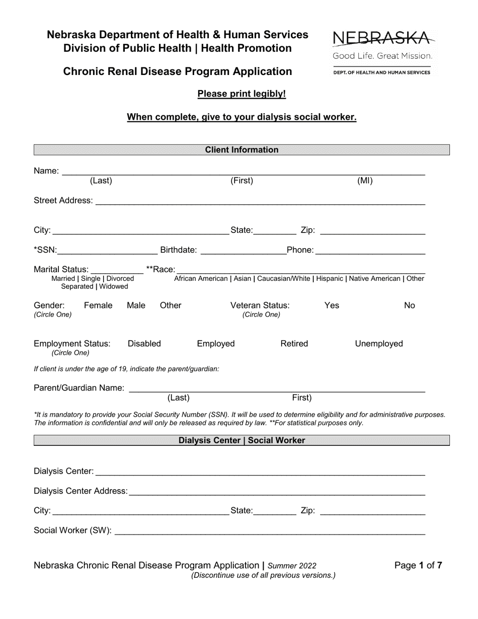 Nebraska Chronic Renal Disease Program Application - Fill Out, Sign ...