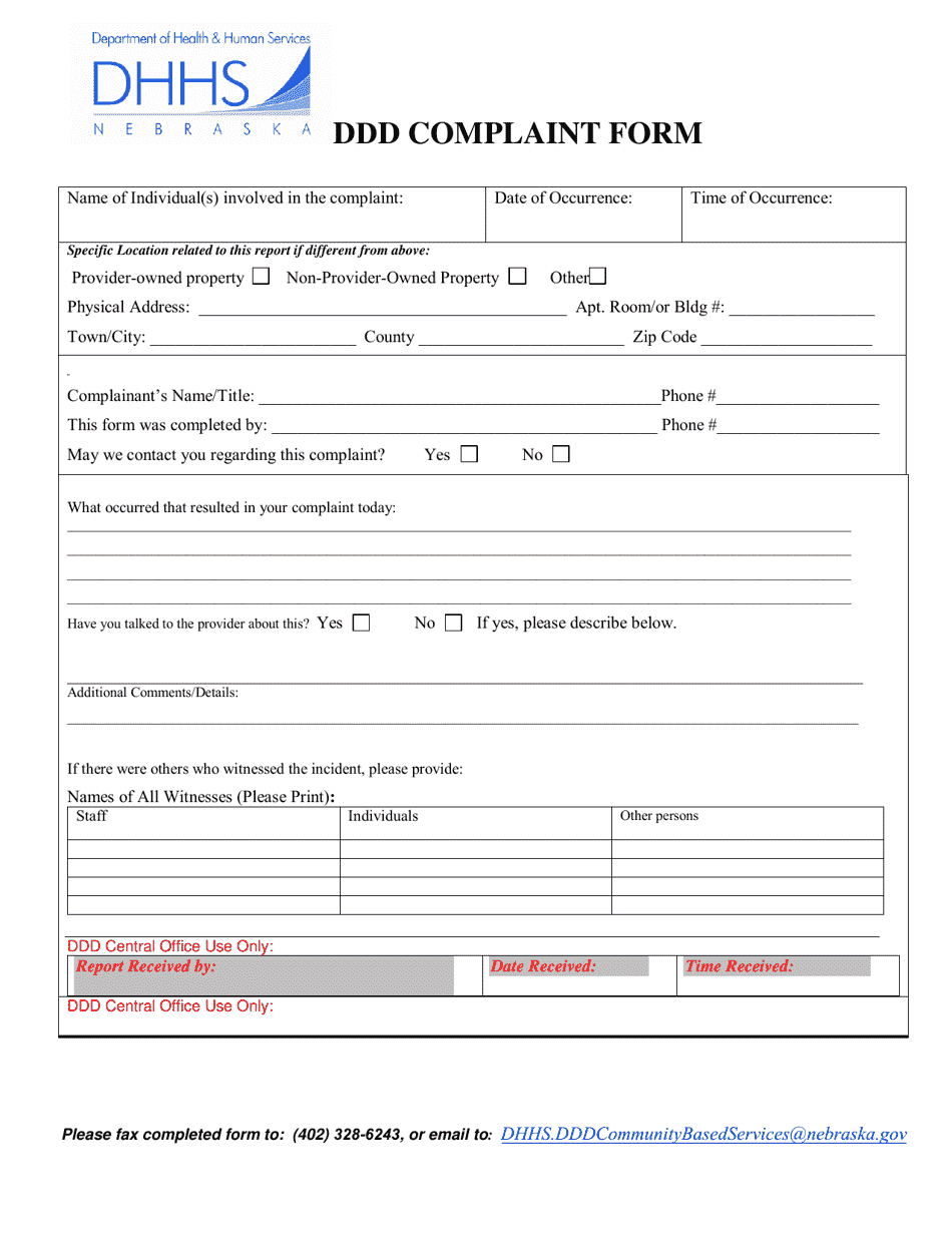 Nebraska Ddd Complaint Form - Fill Out, Sign Online and Download PDF ...