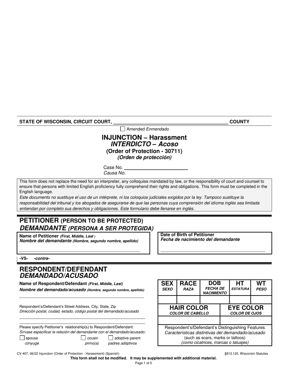 Form CV-407 - Fill Out, Sign Online and Download Printable PDF ...
