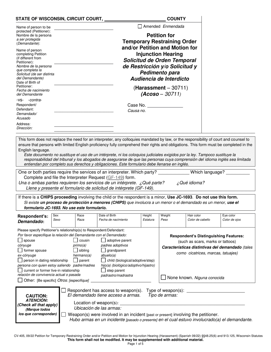 Form CV-405 Download Printable PDF or Fill Online Petition for ... Form CV-405 Download Printable PDF or Fill Online Petition for ...