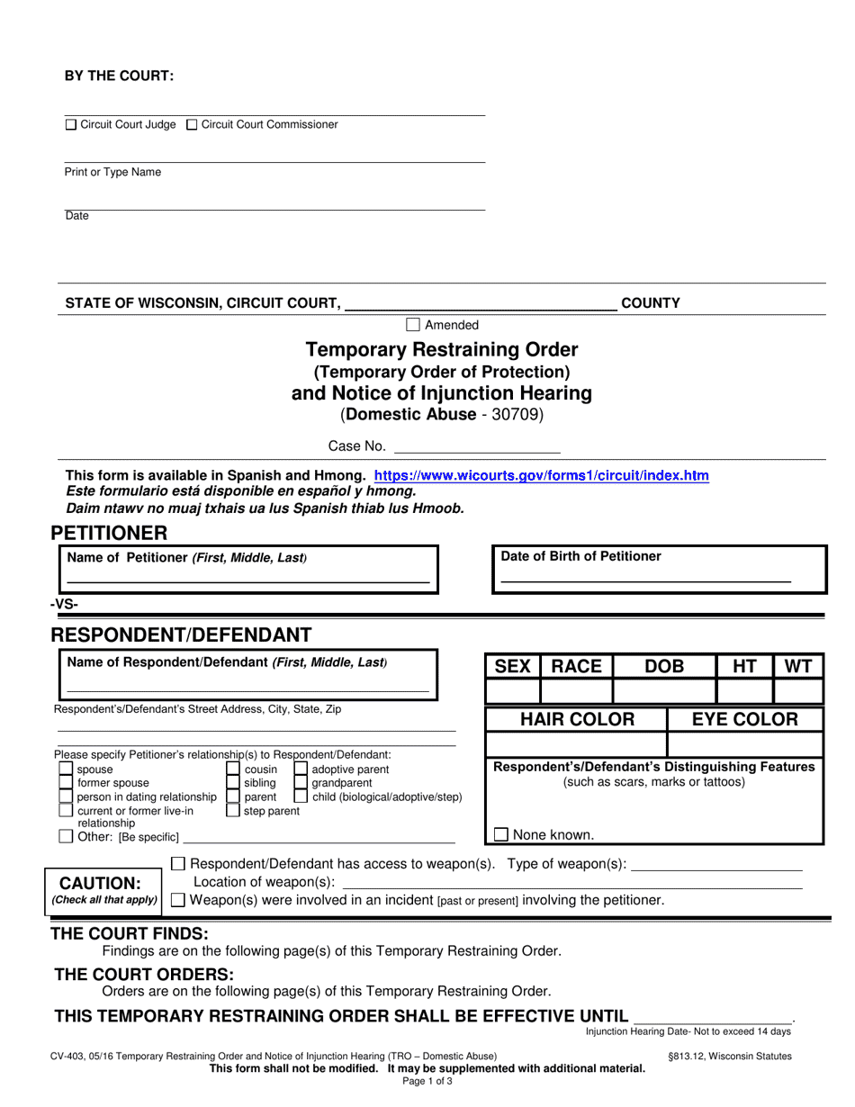 Form CV-403 - Fill Out, Sign Online and Download Printable PDF ...