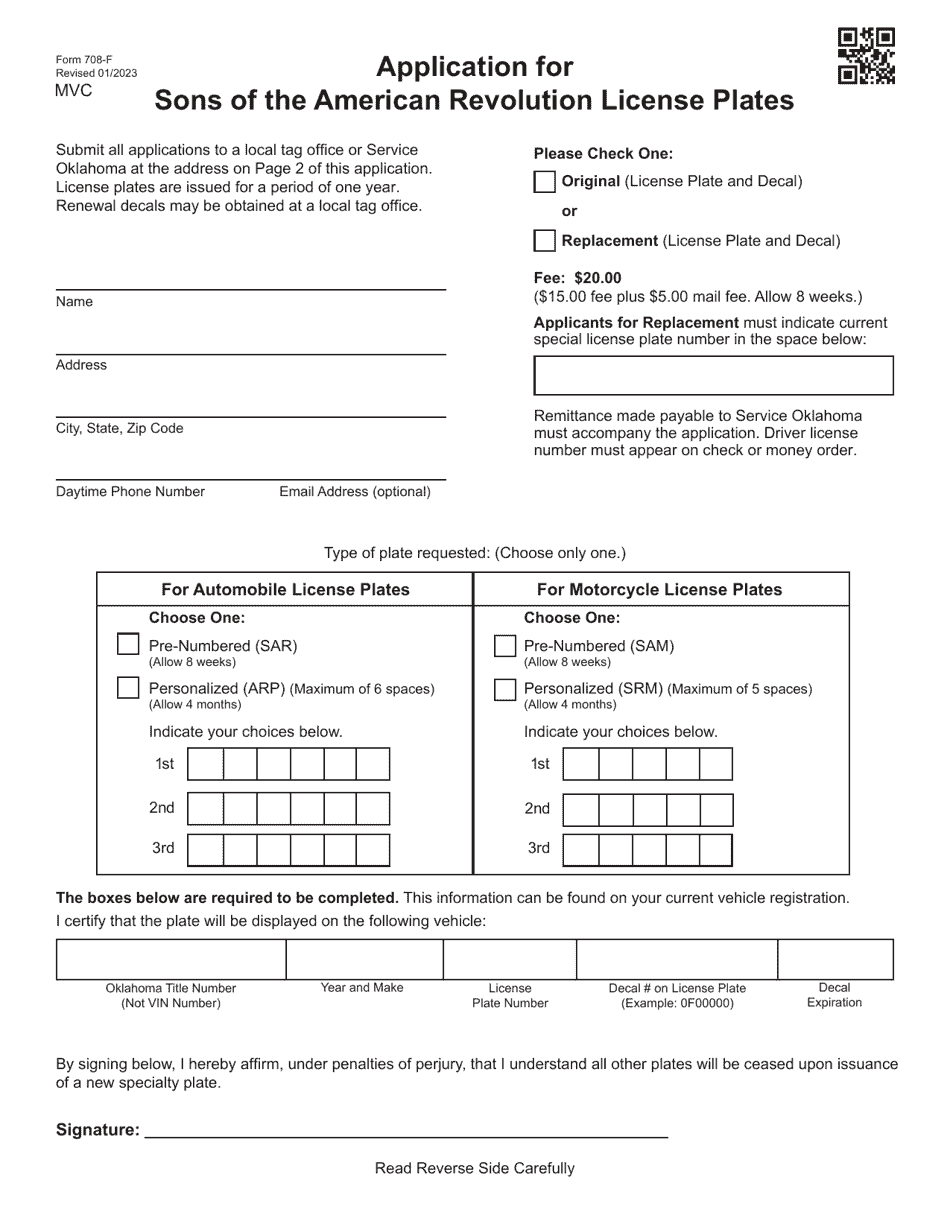 Form 708-F - Fill Out, Sign Online and Download Fillable PDF, Oklahoma ...
