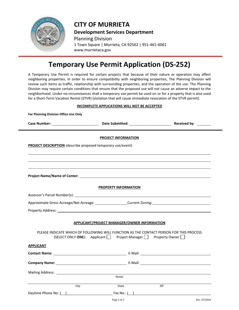 Form DS-252 - Fill Out, Sign Online and Download Fillable PDF, City of ...