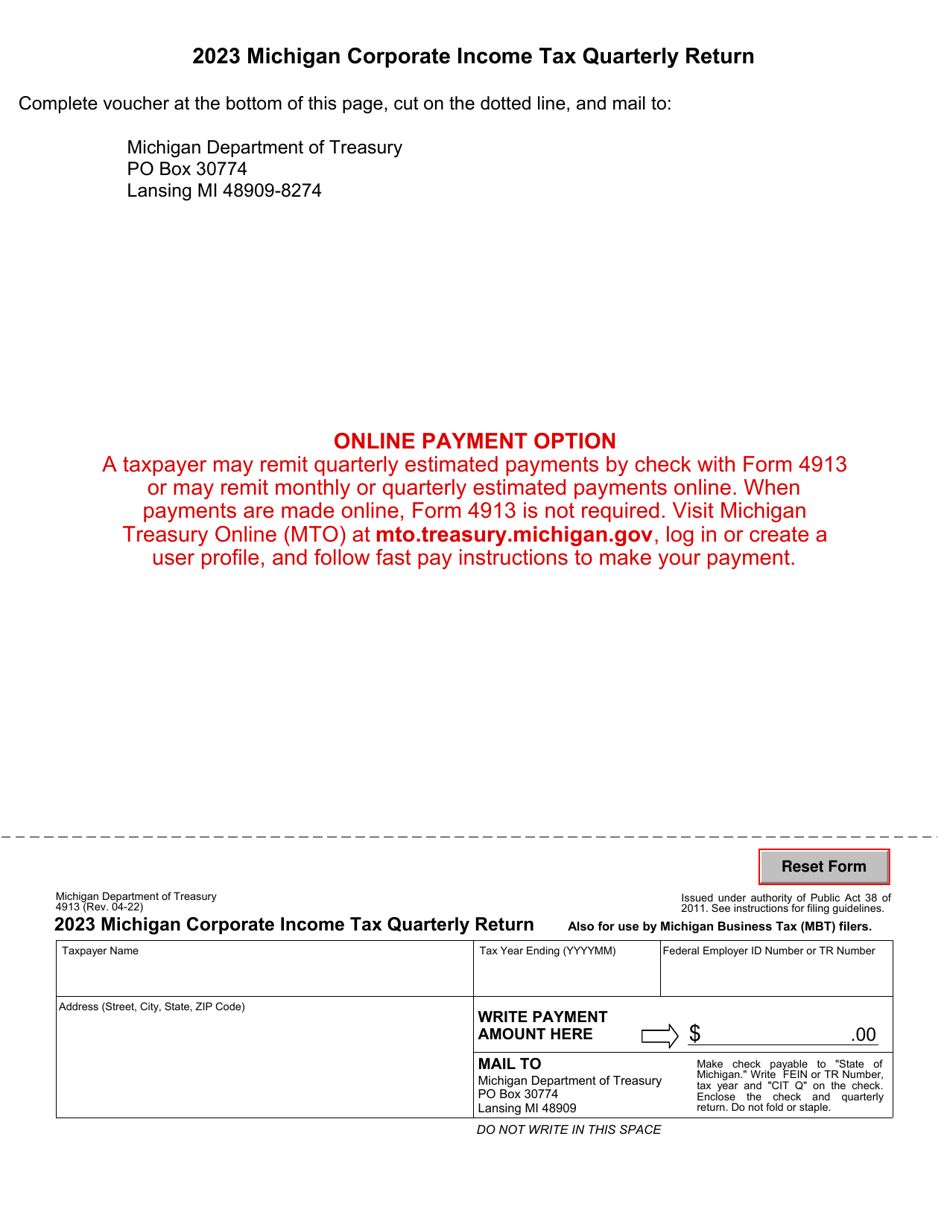Form 4913 Download Fillable PDF or Fill Online Michigan Corporate ...