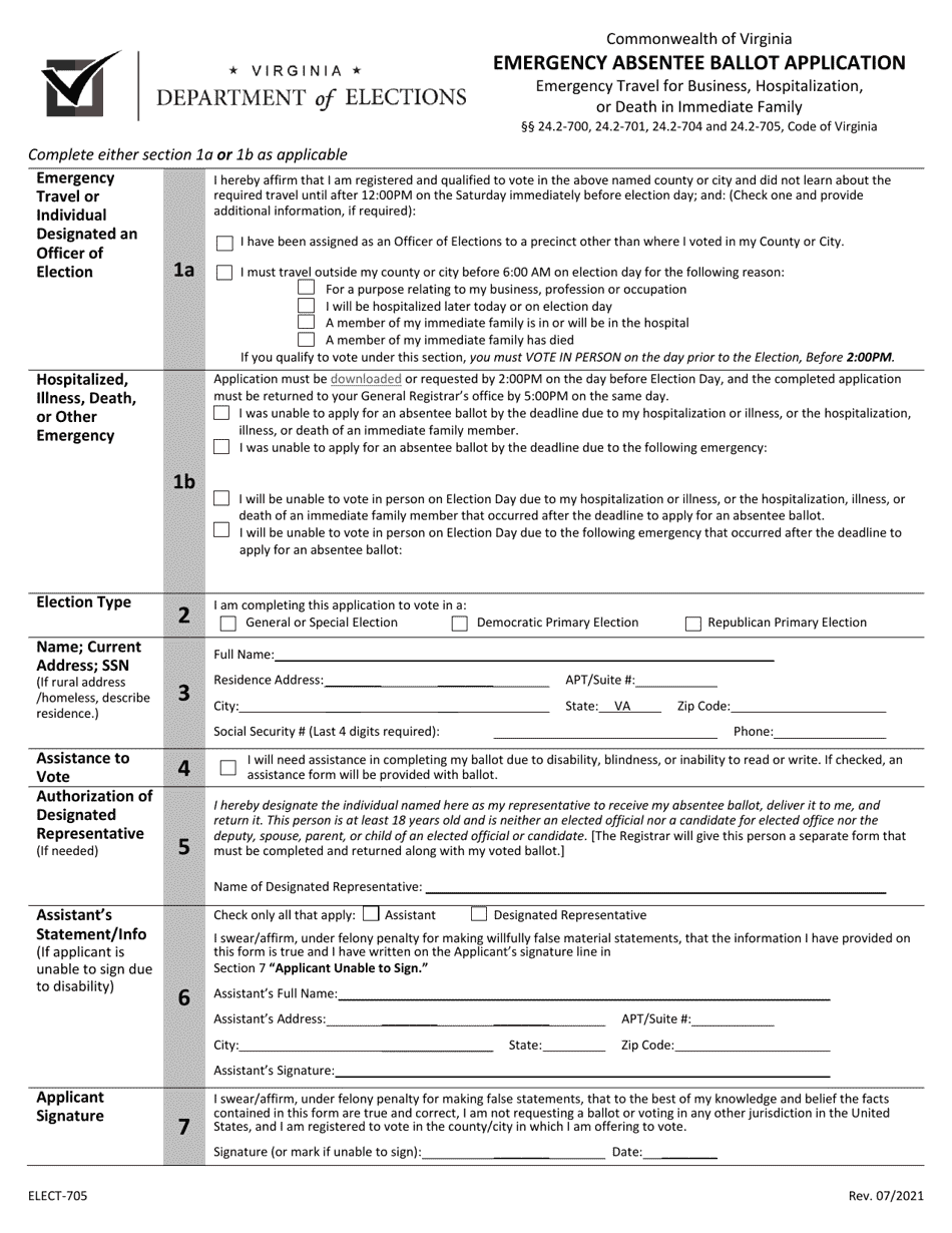 Form ELECT-705 - Fill Out, Sign Online and Download Printable PDF ...