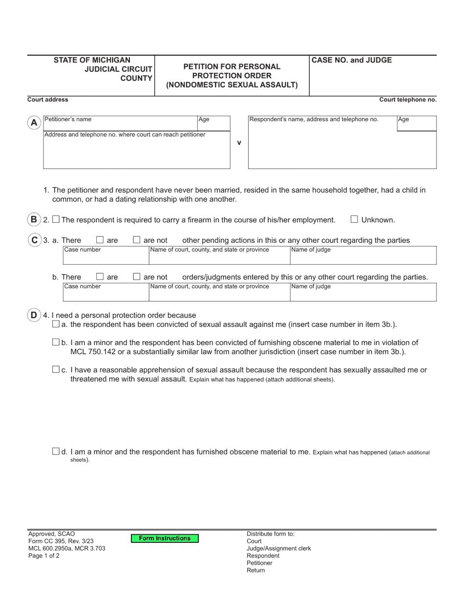 Form CC395 Download Fillable PDF or Fill Online Petition for Personal ...