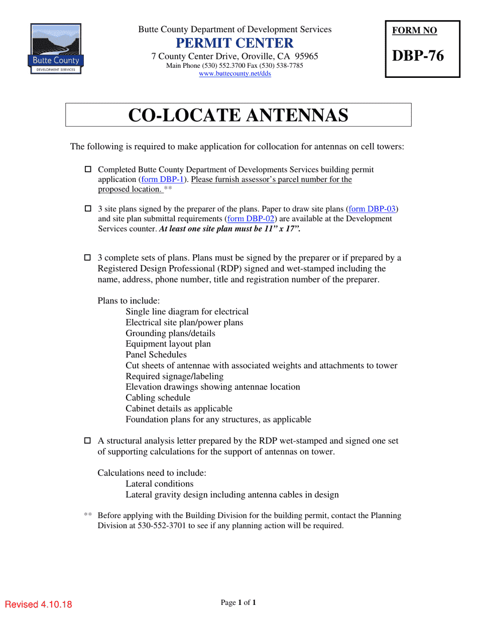 Form DBP-76 - Fill Out, Sign Online and Download Printable PDF, Butte ...
