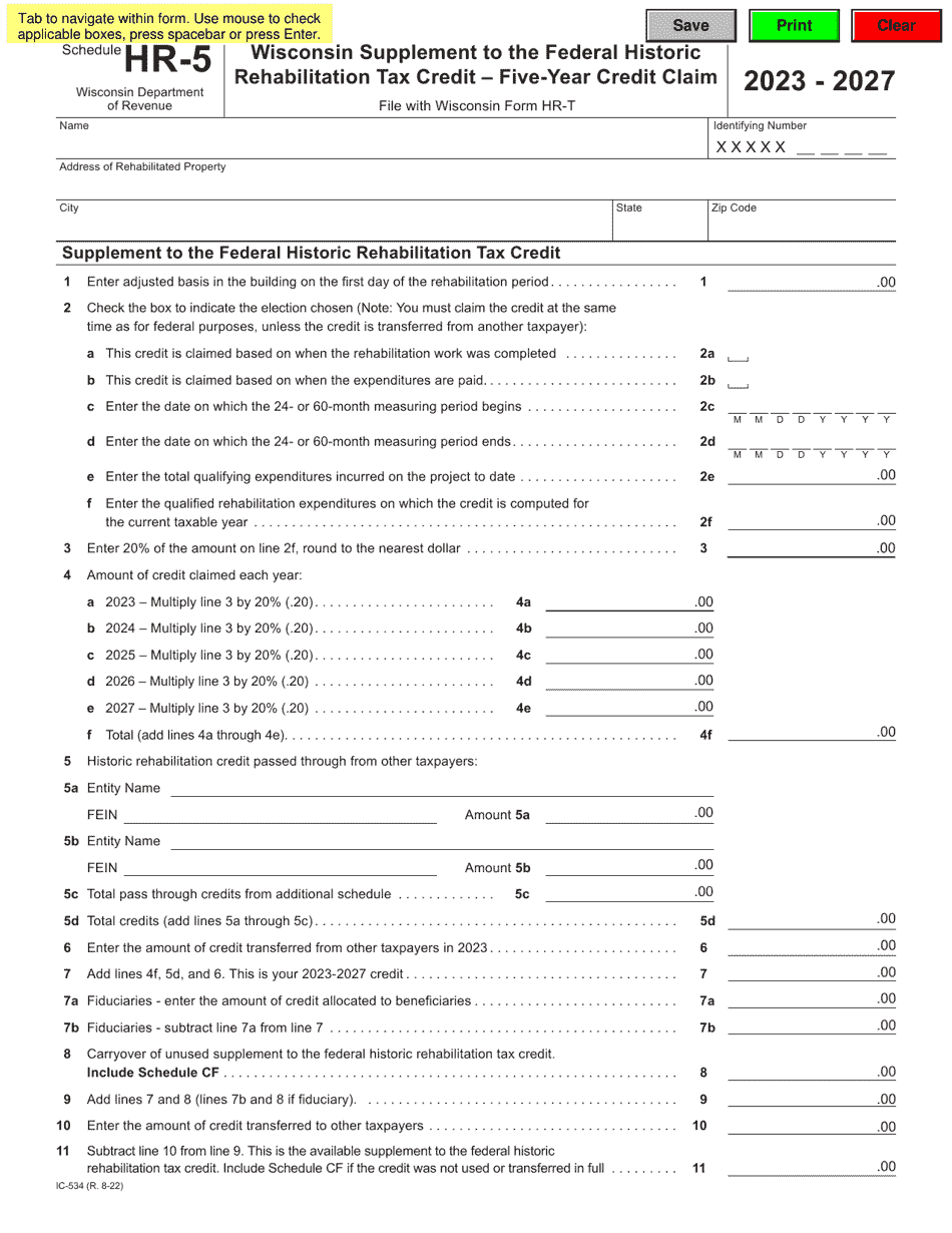 Form IC-534 Schedule HR-5 Download Fillable PDF or Fill Online ...