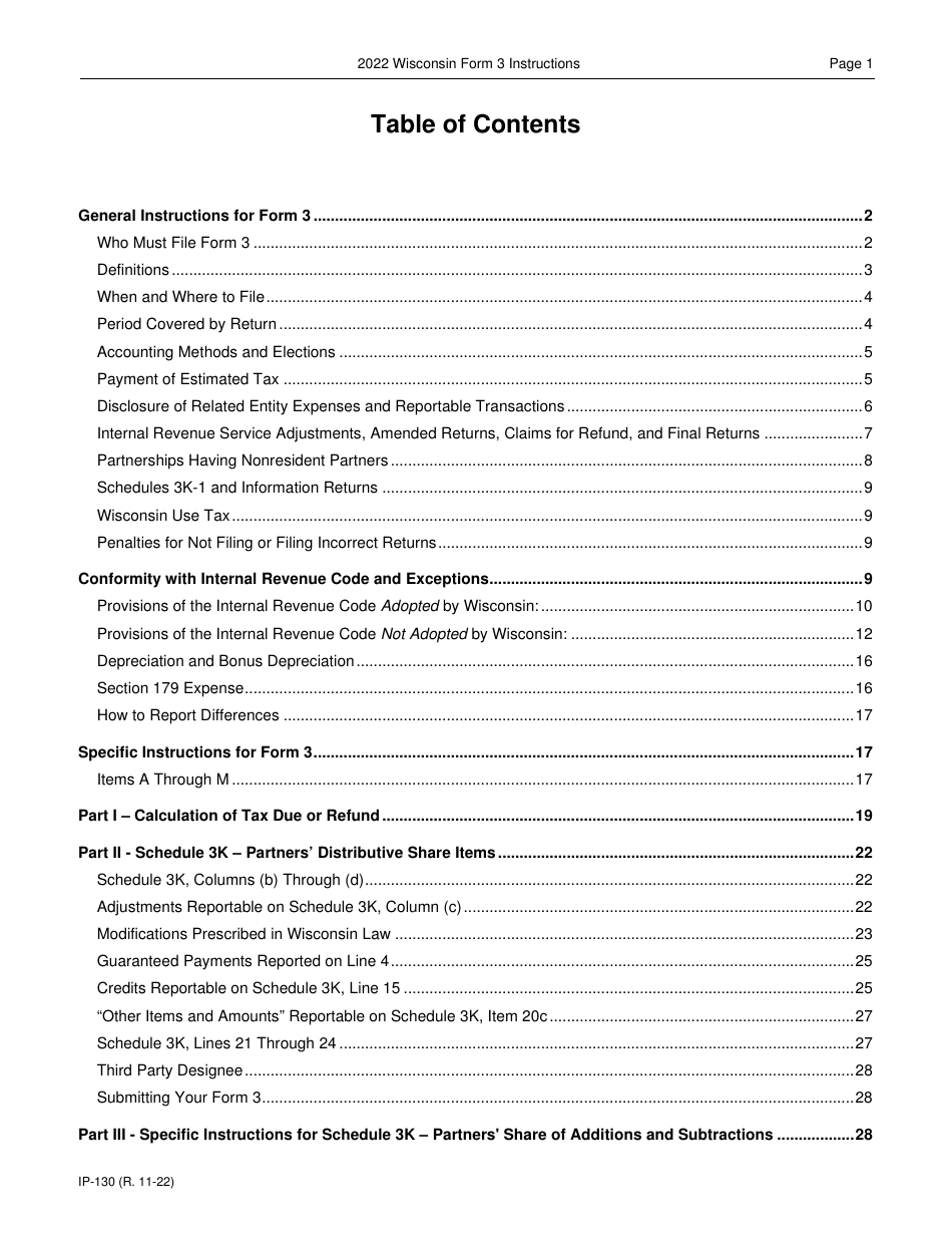 Download Instructions for Form 3, IP-030 Wisconsin Partnership Return ...