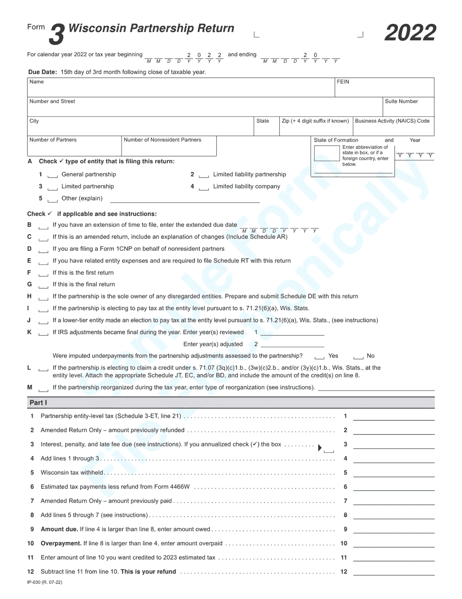Form 3 (IP-030) Download Printable PDF or Fill Online Wisconsin ...