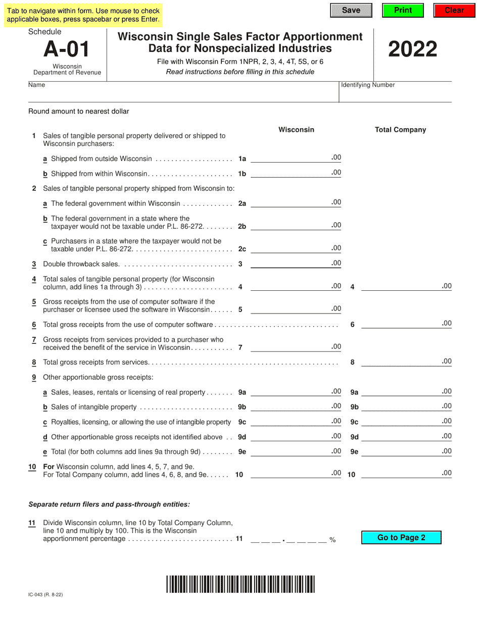 Form IC-043 Schedule A-01 Download Fillable PDF or Fill Online ...