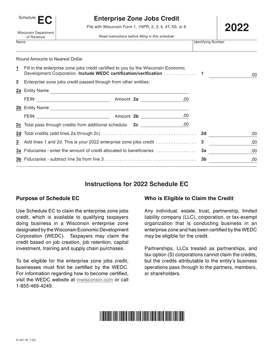 Form IC-067 Schedule EC - 2022 - Fill Out, Sign Online and Download ...