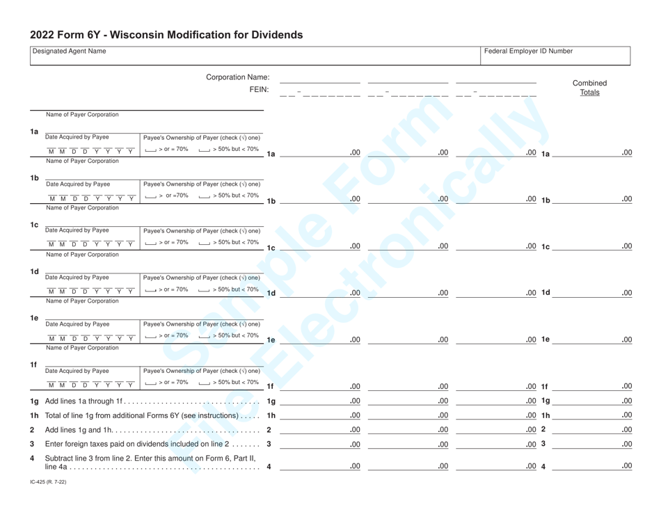 Form 6Y (IC-425) Download Printable PDF or Fill Online Wisconsin ...