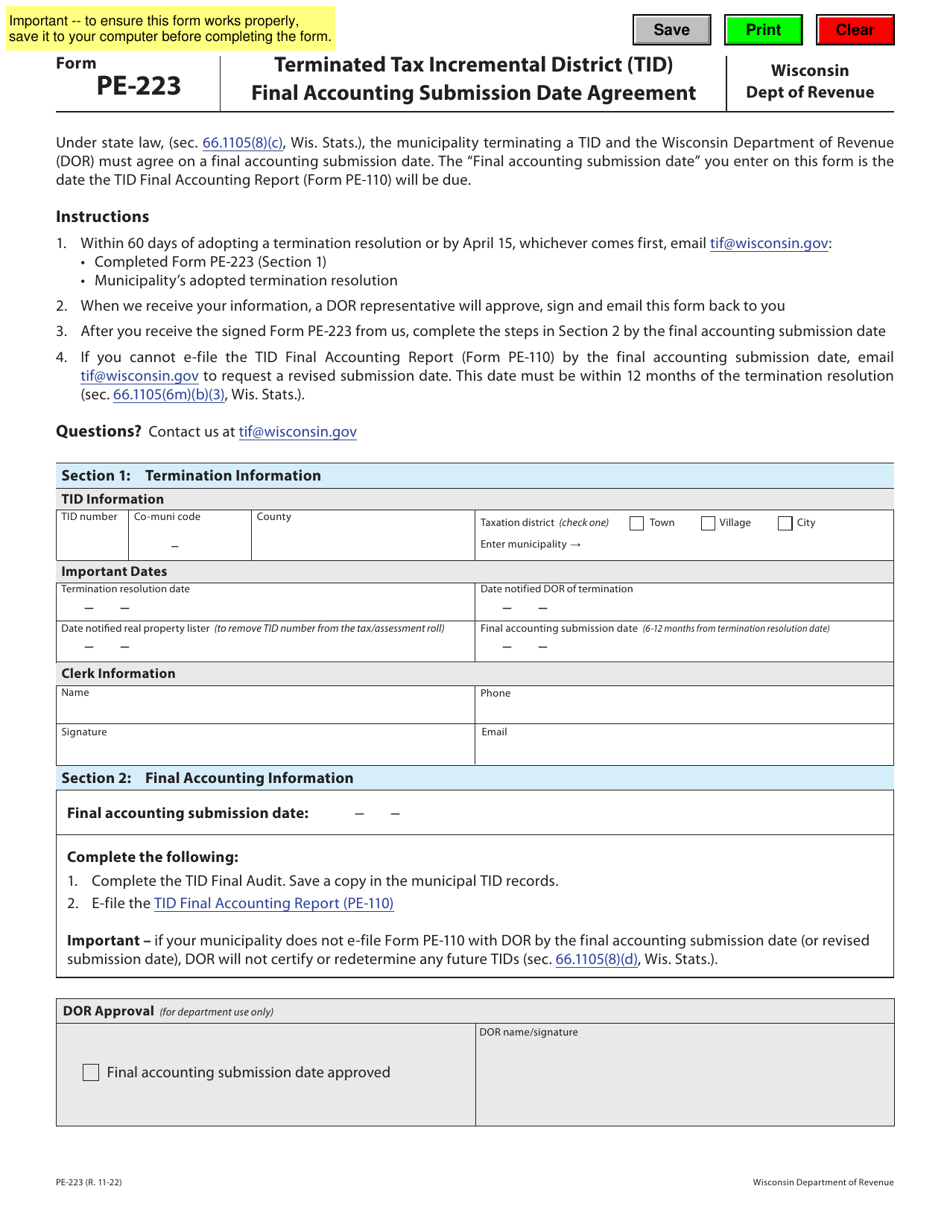Form PE-223 - Fill Out, Sign Online and Download Fillable PDF ...