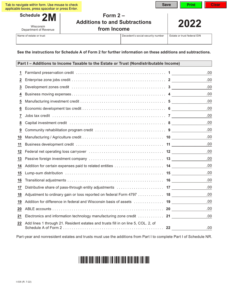 Form 2 (I-035) Schedule 2M - 2022 - Fill Out, Sign Online and Download ...