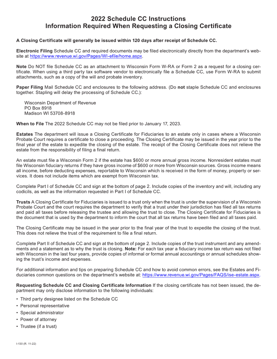 Download Instructions for Form I-030 Schedule CC Request for a Closing ...